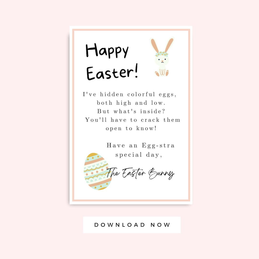 Easter Bunny Letter for Kids Printable Muted Color, Easter Kid Activity ...