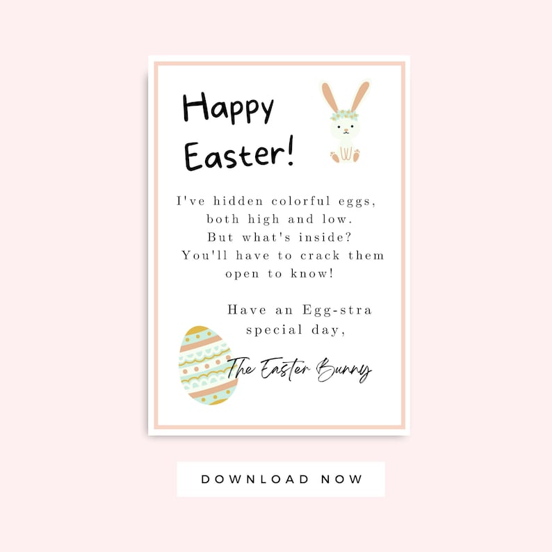 Easter Bunny Letter for Kids Printable Muted Color, Easter Kid Activity ...