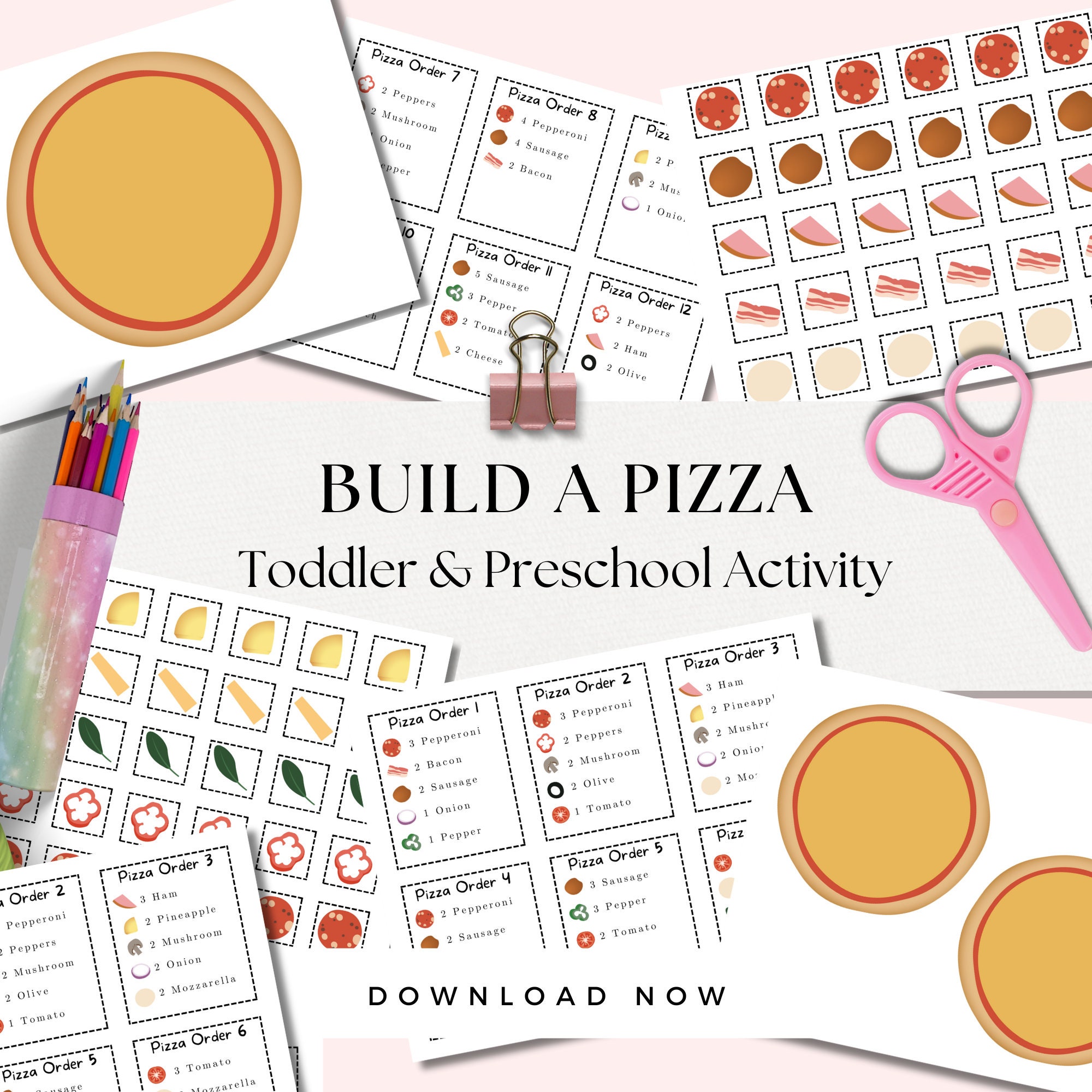 Toddler Pizza Activity, Printable Preschool Build a Pizza Craft ...