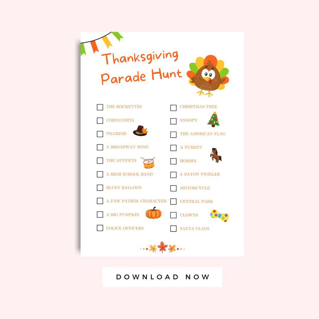 Thanksgiving Parade Scavenger Hunt, Kindergarten Thanksgiving Worksheet ...