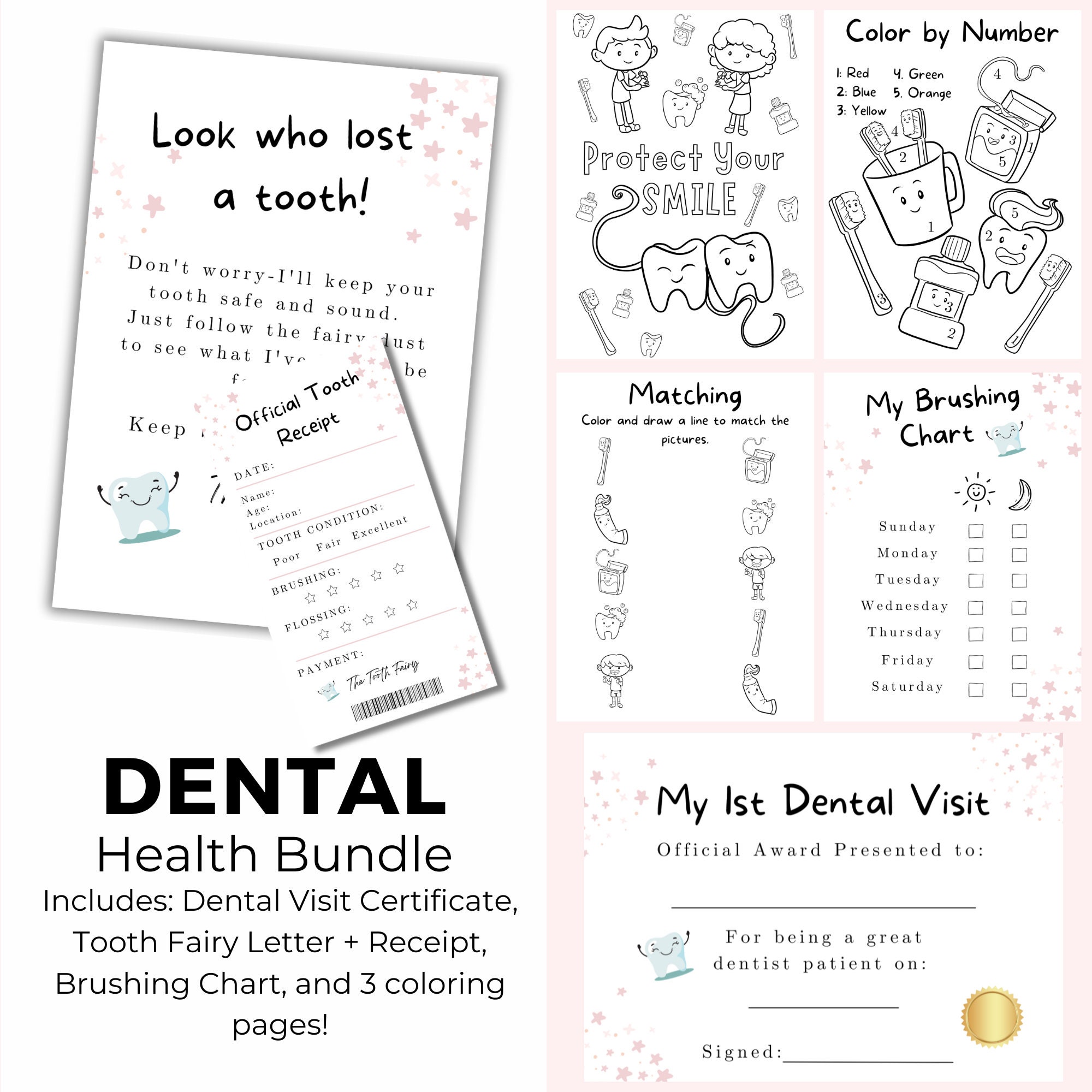 Preschool Dental Health Printable Activities 7 Pages, Tooth Fairy ...