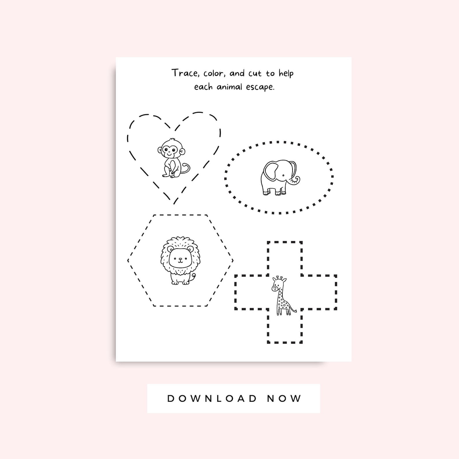Jungle Animals Preschool Cutting and Tracing Practice, Kid Activity ...