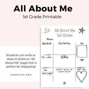 All About Me 1st Grade Printable Worksheet, First Grade Classroom All ...