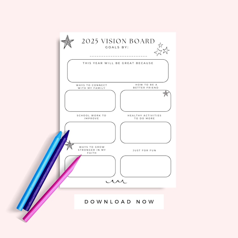 2025 Vision Board Printable for Kids, Home Learning Activity, Kids ...