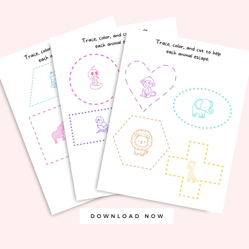 Jungle Animals Preschool Cutting and Tracing Shapes Practice ...