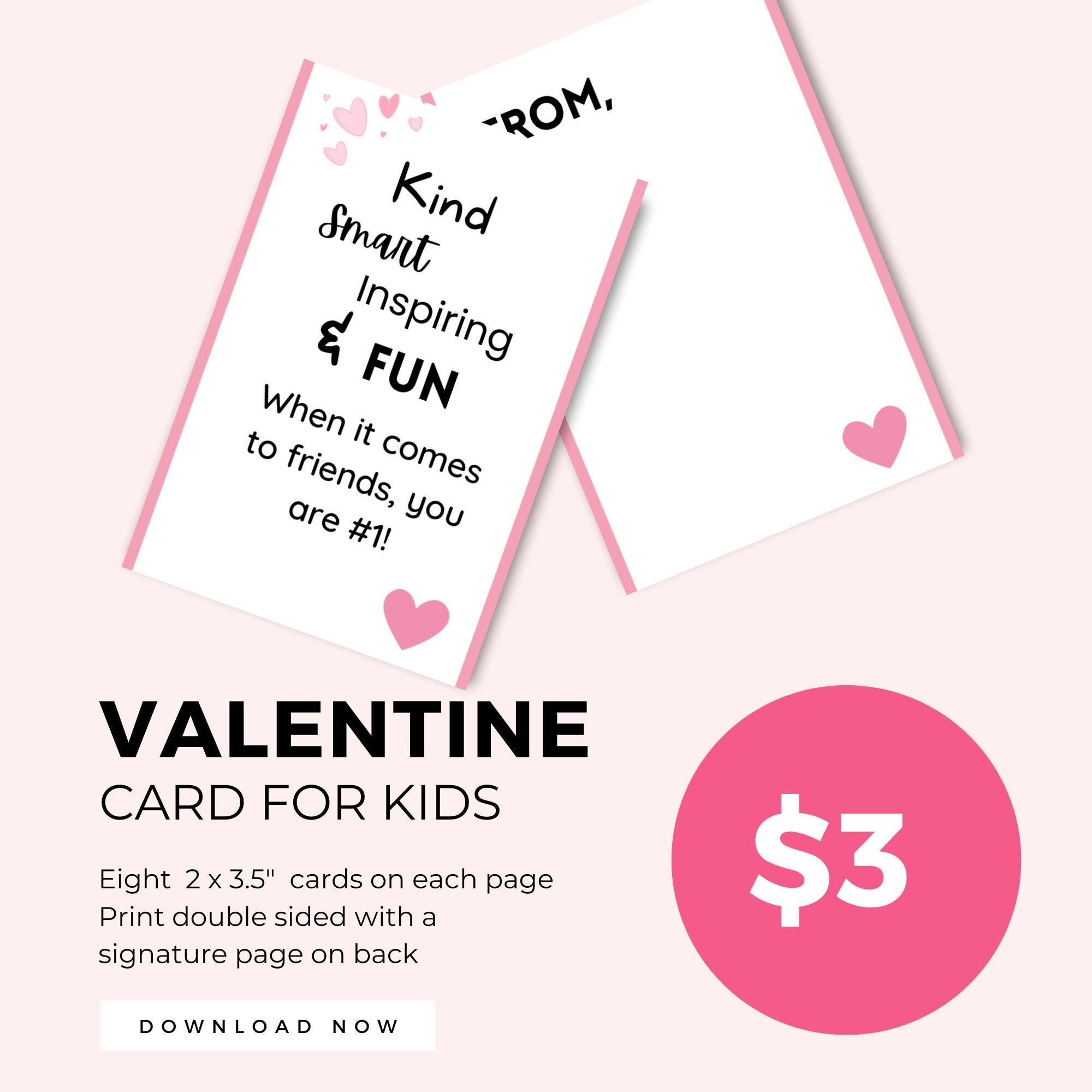 Pink Kind Valentine's Day Cards for Classmates, Friend, Instant ...