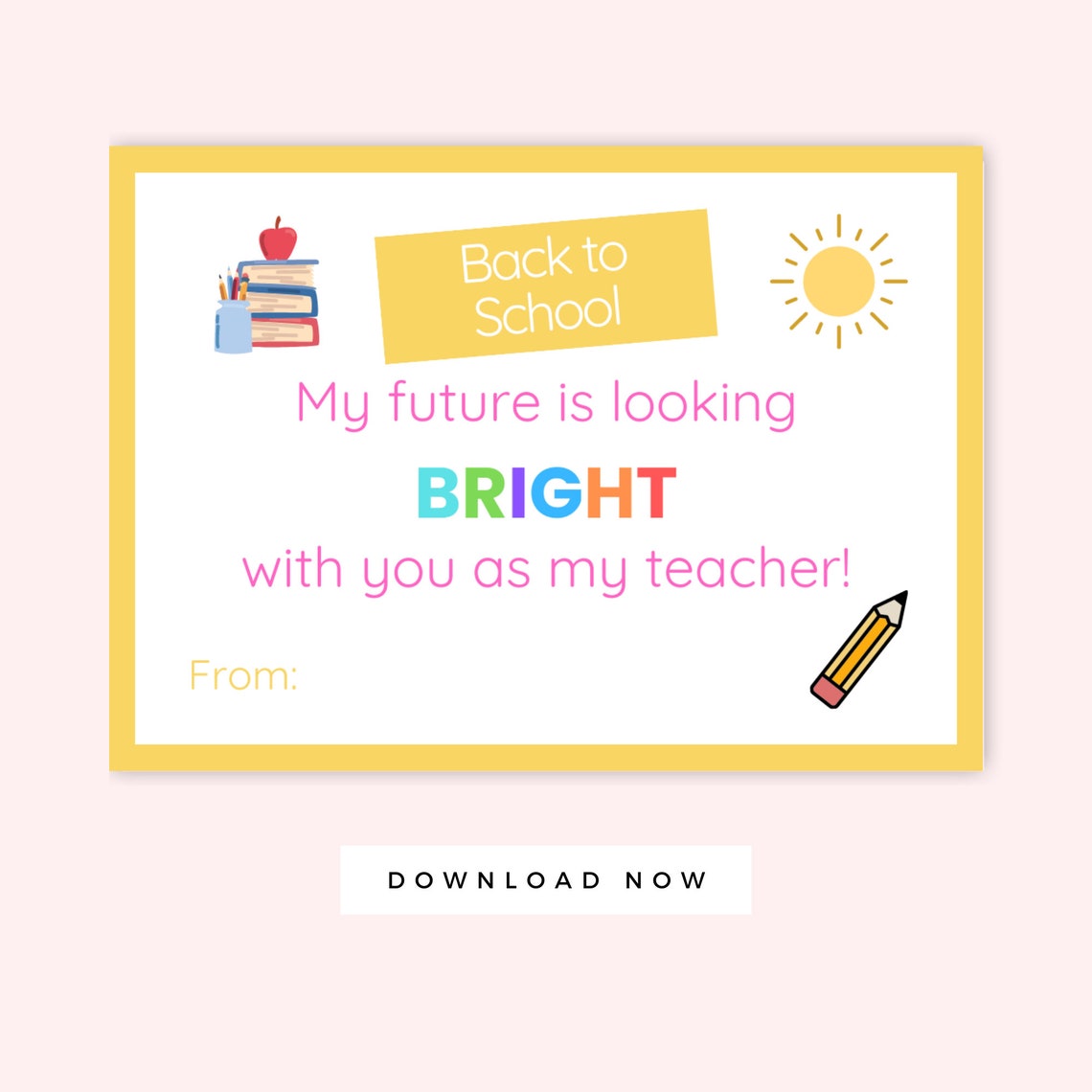 Printable Bright Back to School Card for Teacher, Back to School Notes ...