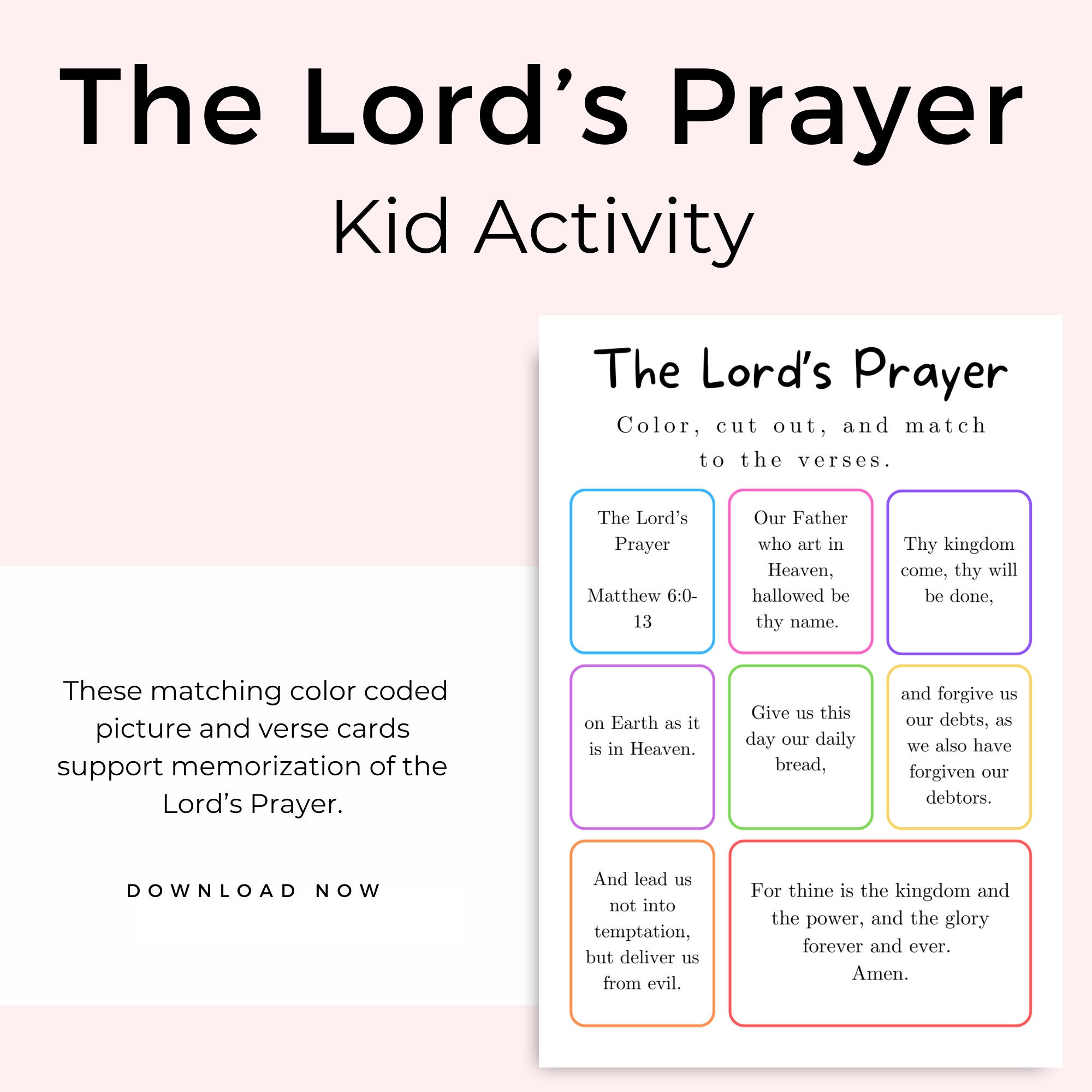 The Lords Prayer Activity, Printable Bible Verse Sunday School Activity for Kids, Christian ...