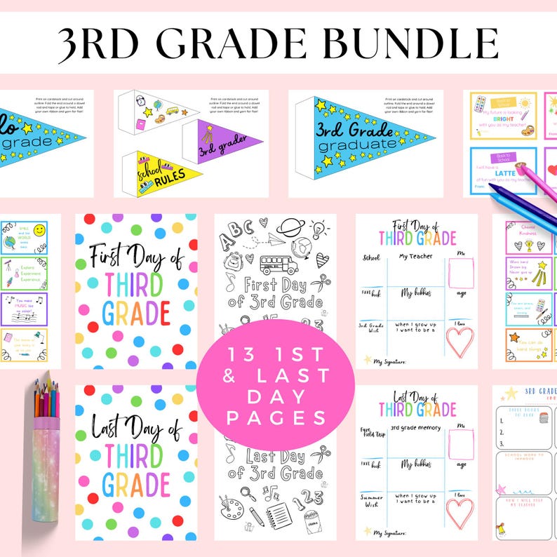 Back to School 3rd Grade Printable Bundle, 1st Day of Third Grade ...