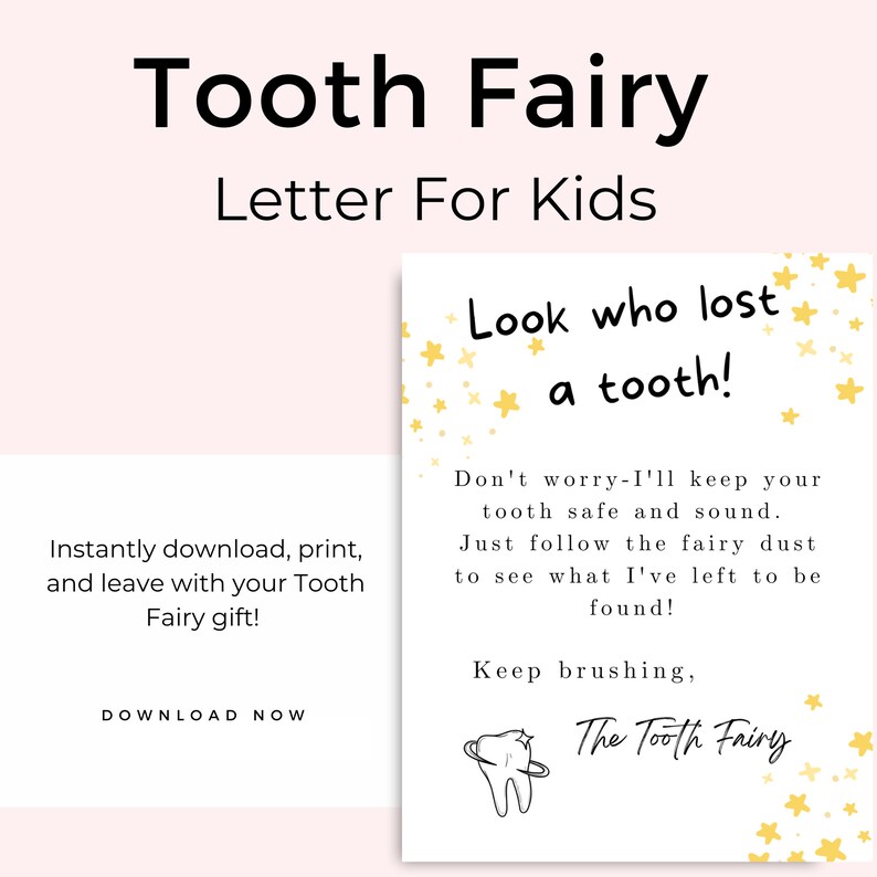 Tooth Fairy Letter for Kids Printable, Yellow Star Tooth Fairy Note ...