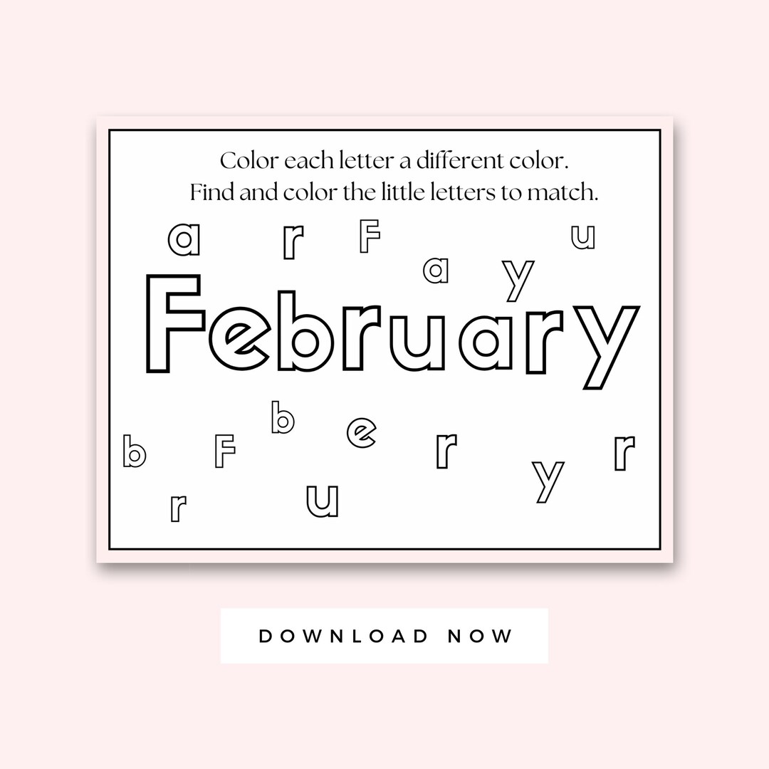 February Busy Book, Single Page Coloring Sheet, Printable Preschool ...