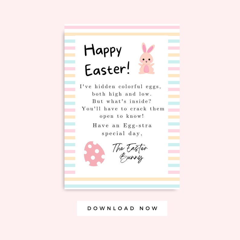 Printable Easter Bunny Letter for Kids Striped, Easter Scavenger Hunt ...