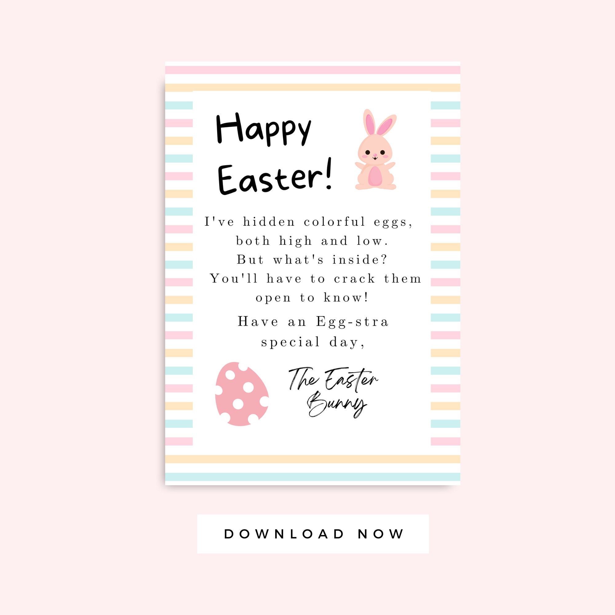 Printable Easter Bunny Letter for Kids Striped, Easter Scavenger Hunt ...
