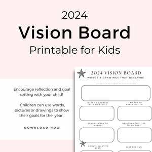 2024 Vision Board Printable for Kids, New Years Eve Coloring Page, New ...