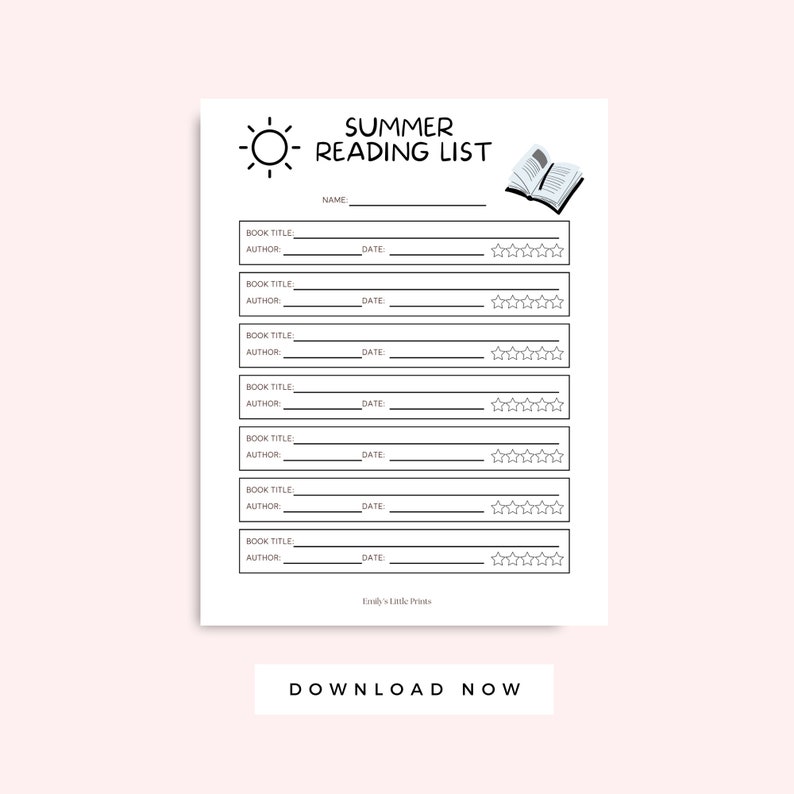 Summer Reading List for Kids Black and White, Simple Summer Book ...