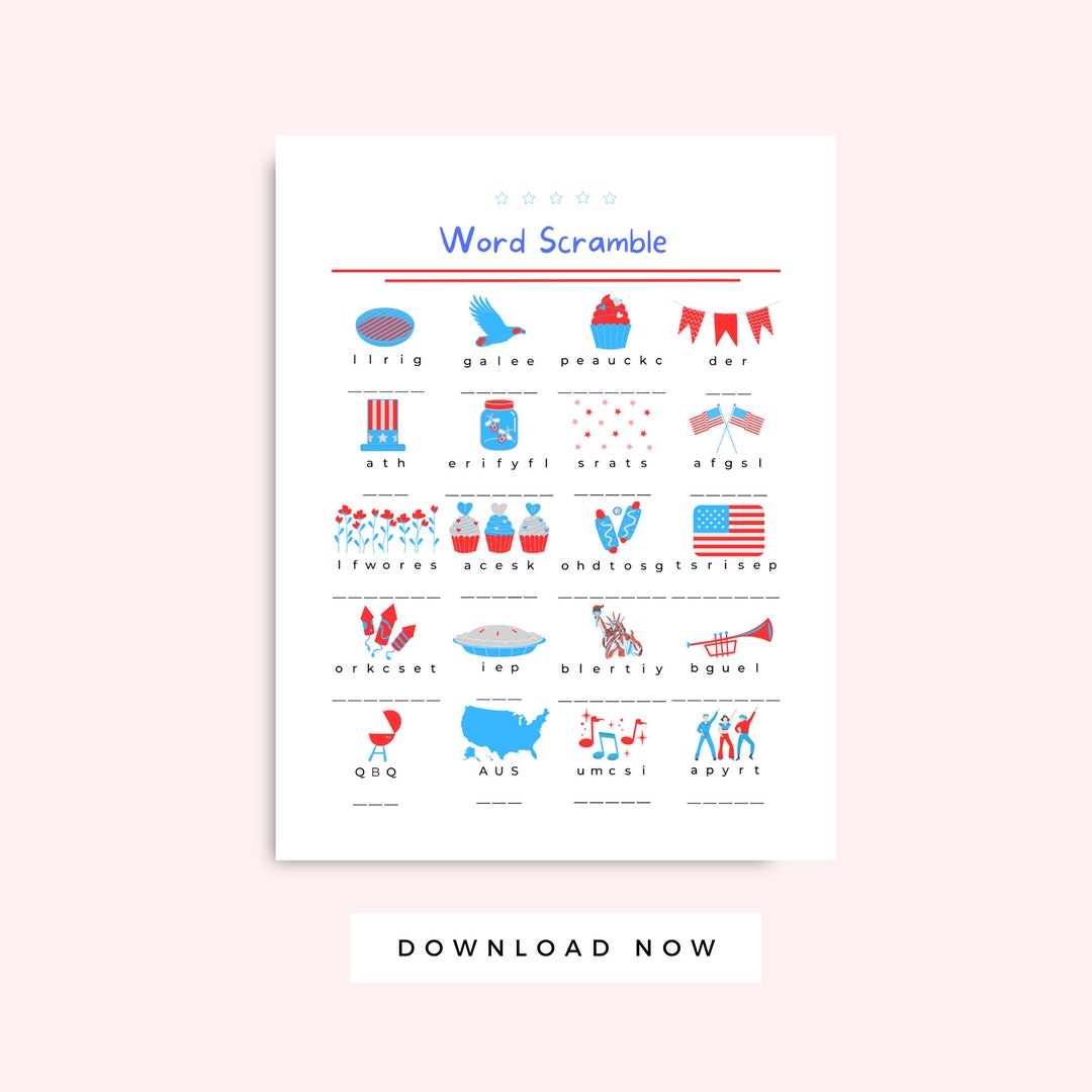 Fourth of July Word Scramble Printable Activity for Kids, America ...