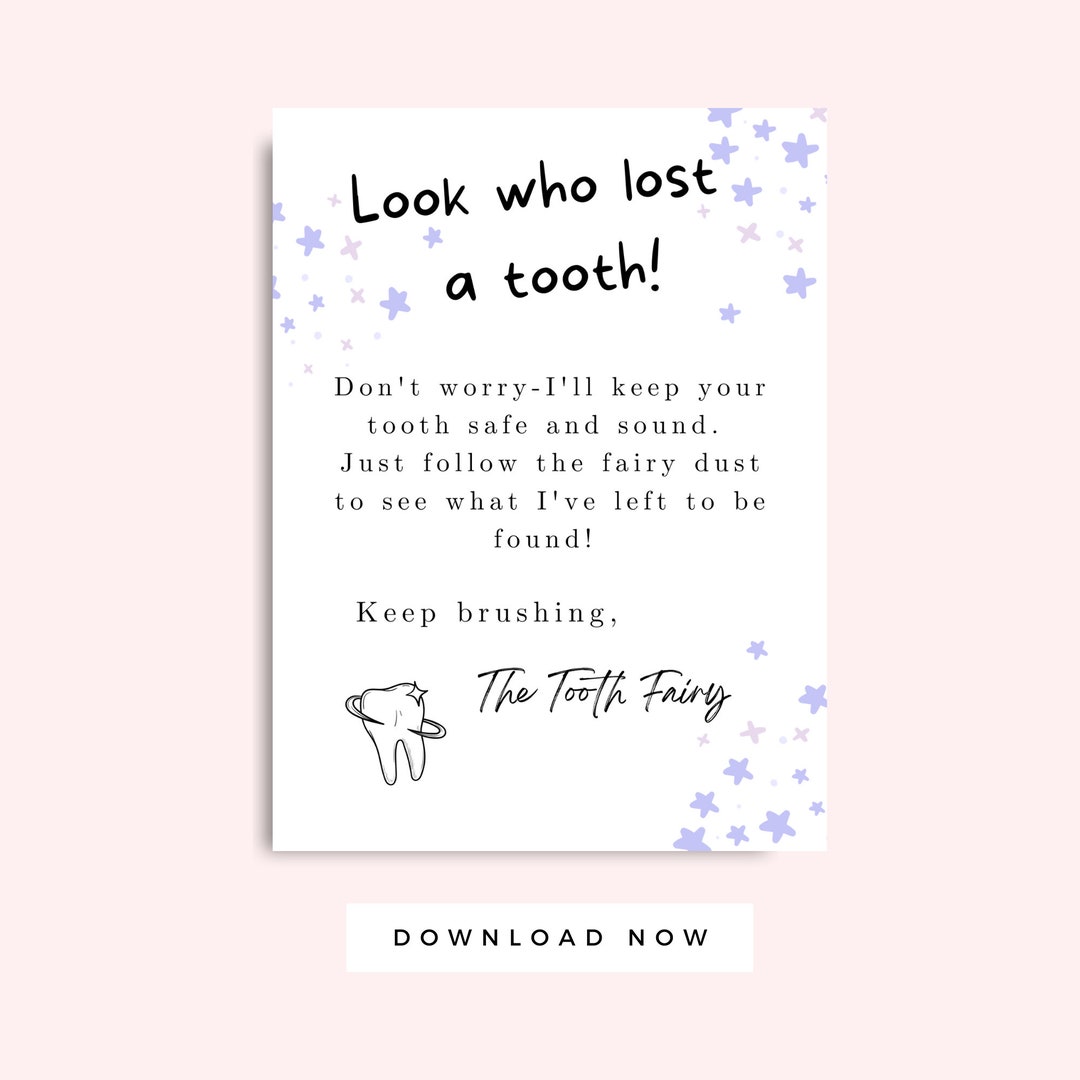 Tooth Fairy Letter for Kids Printable, Lavender Stars Tooth Fairy Note ...