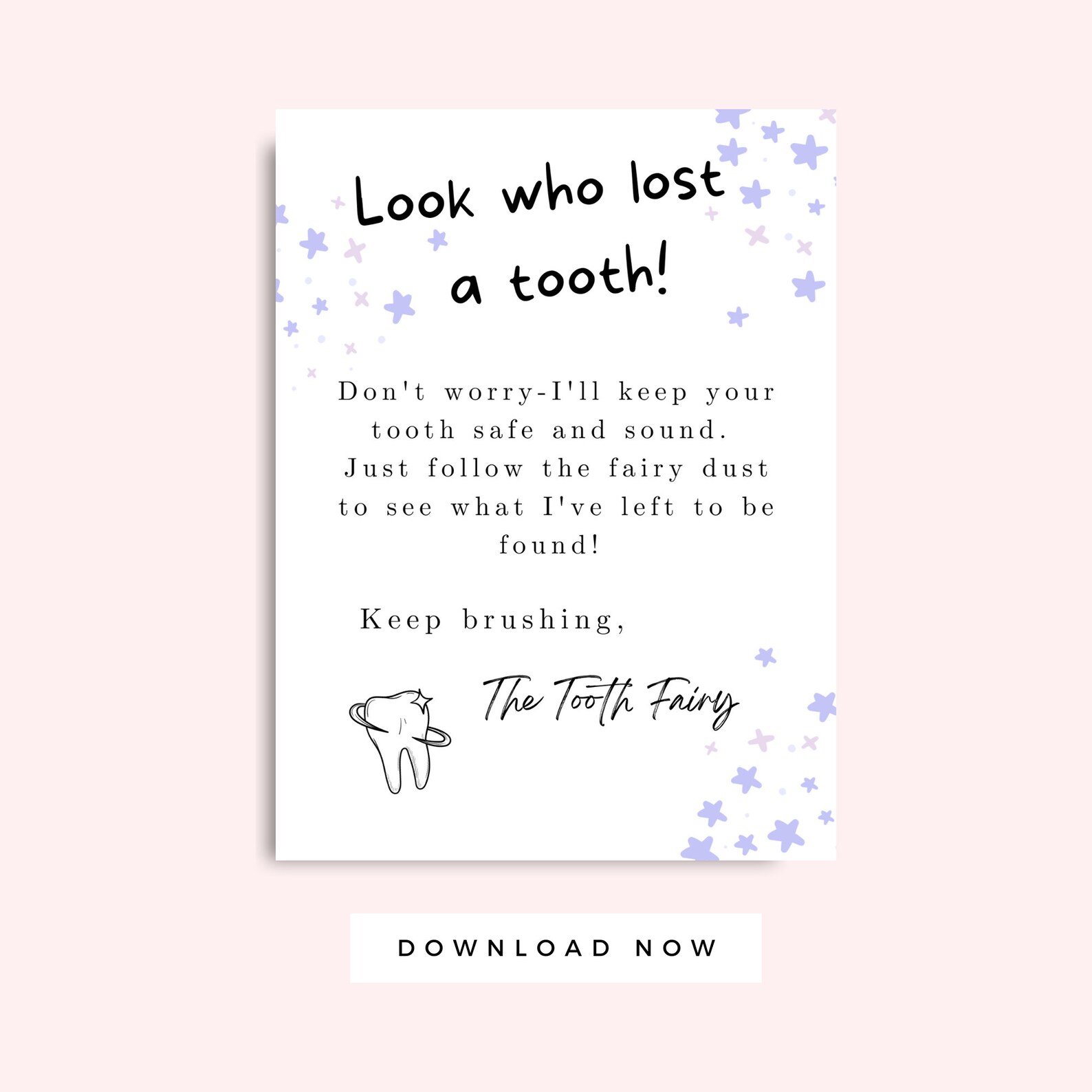 Tooth Fairy Letter for Kids Printable, Lavender Stars Tooth Fairy Note ...