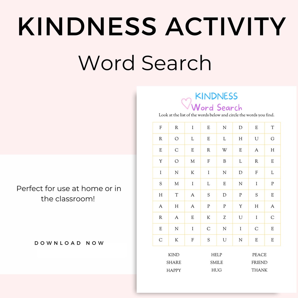 Kindness Activity for Kids Printable Word Search, Friendship Activity ...