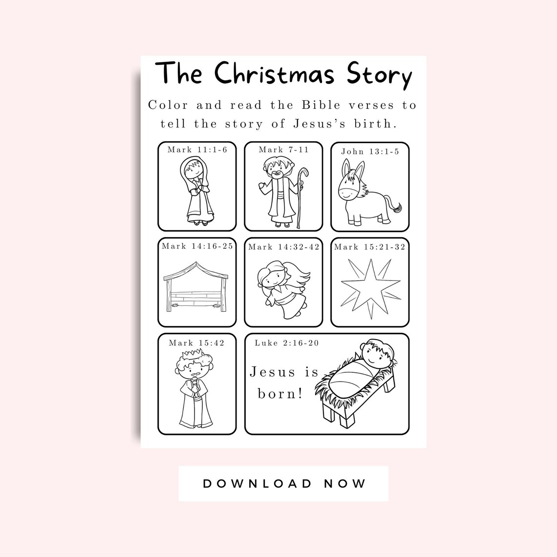 Christmas Nativity Coloring Sheet, Christmas Story Bible Verse Activity ...