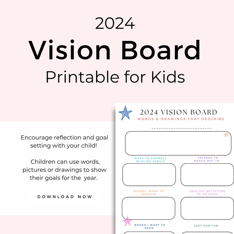2024 Vision Board Printables for Kids New Years Coloring - Etsy