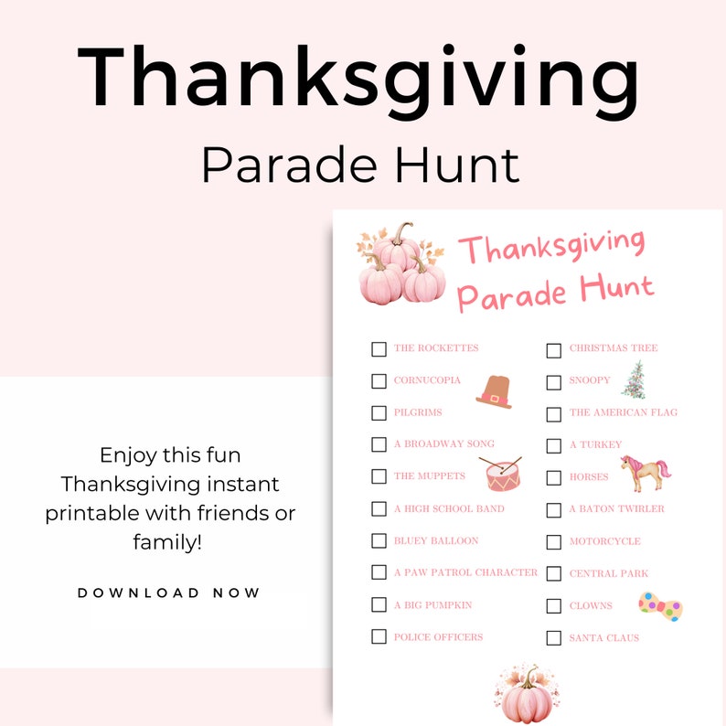 Thanksgiving Parade Scavenger Hunt, Printable Thanksgiving Kid Activity ...