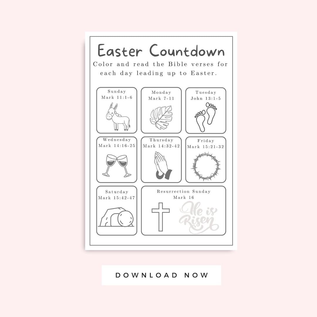 Easter Countdown Printable for Kids Black and White, Good Friday, Palm ...