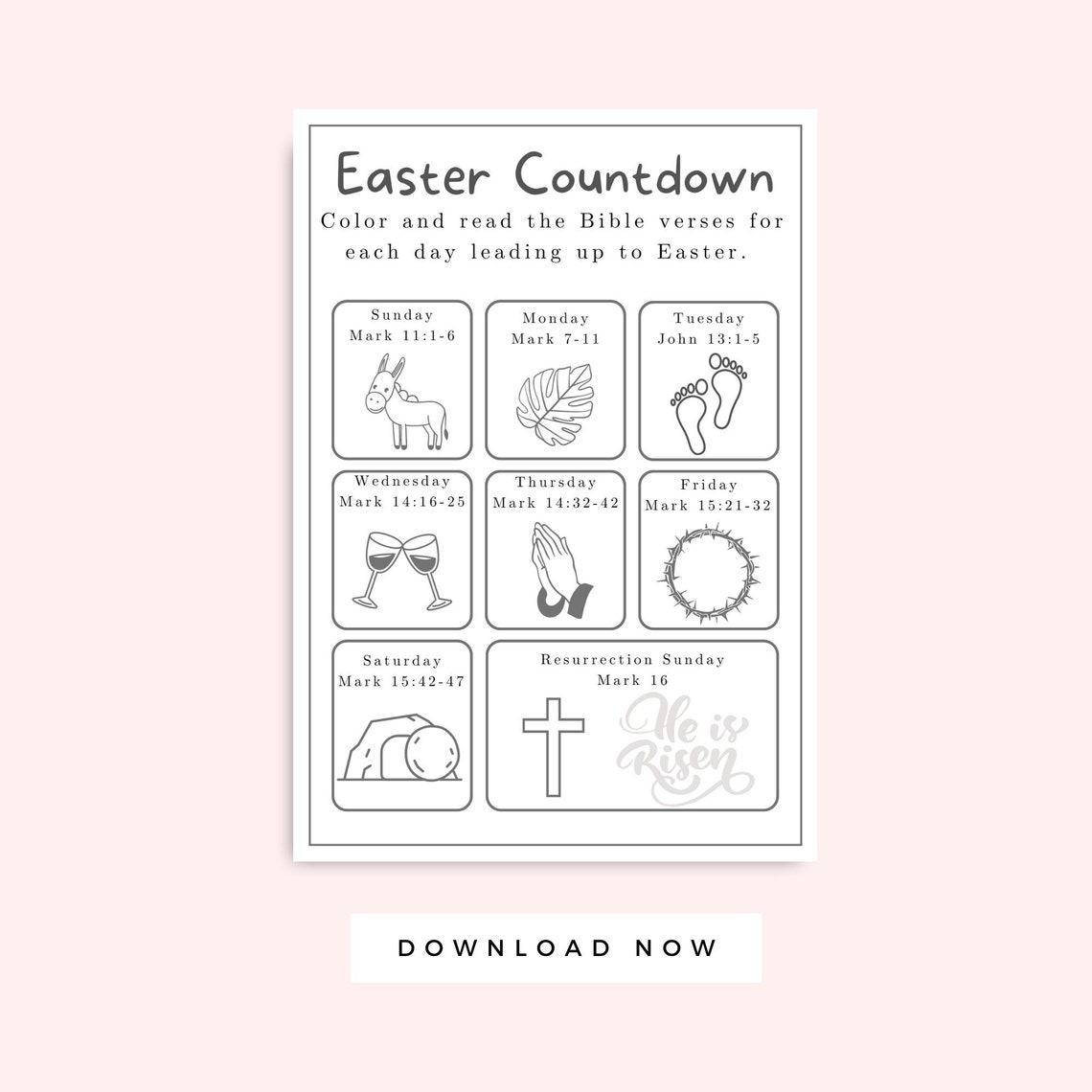 Easter Countdown Printable for Kids Black and White, Good Friday, Palm ...