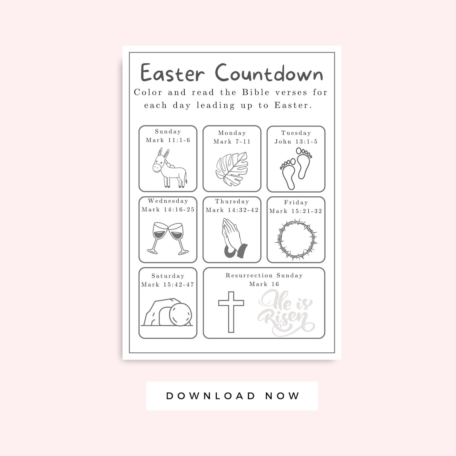 Easter Countdown Printable for Kids Black and White, Good Friday, Palm ...