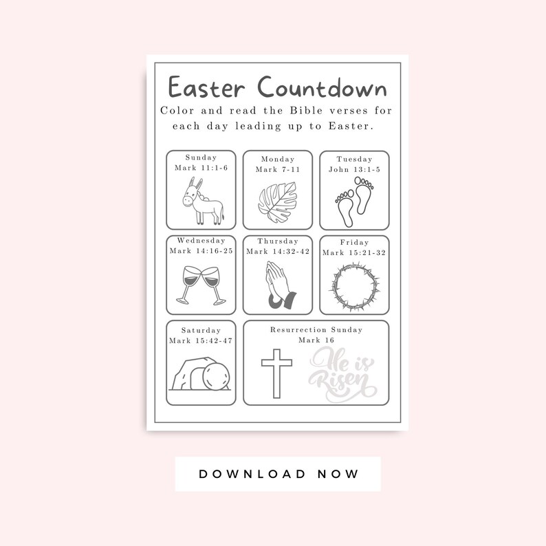 Easter Countdown Printable for Kids Black and White, Good Friday, Palm ...