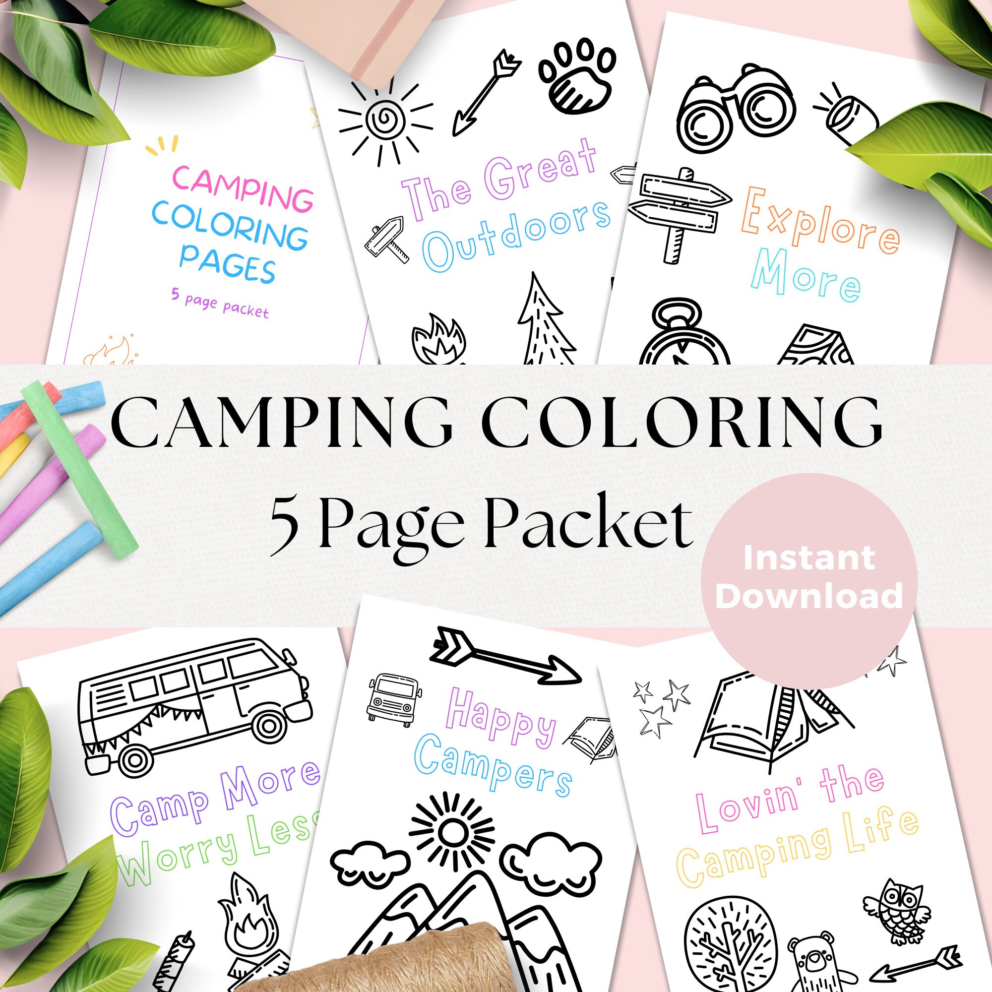 Camping Coloring Pages PDF, 5 Page Camping Activity Packet for Kids ...