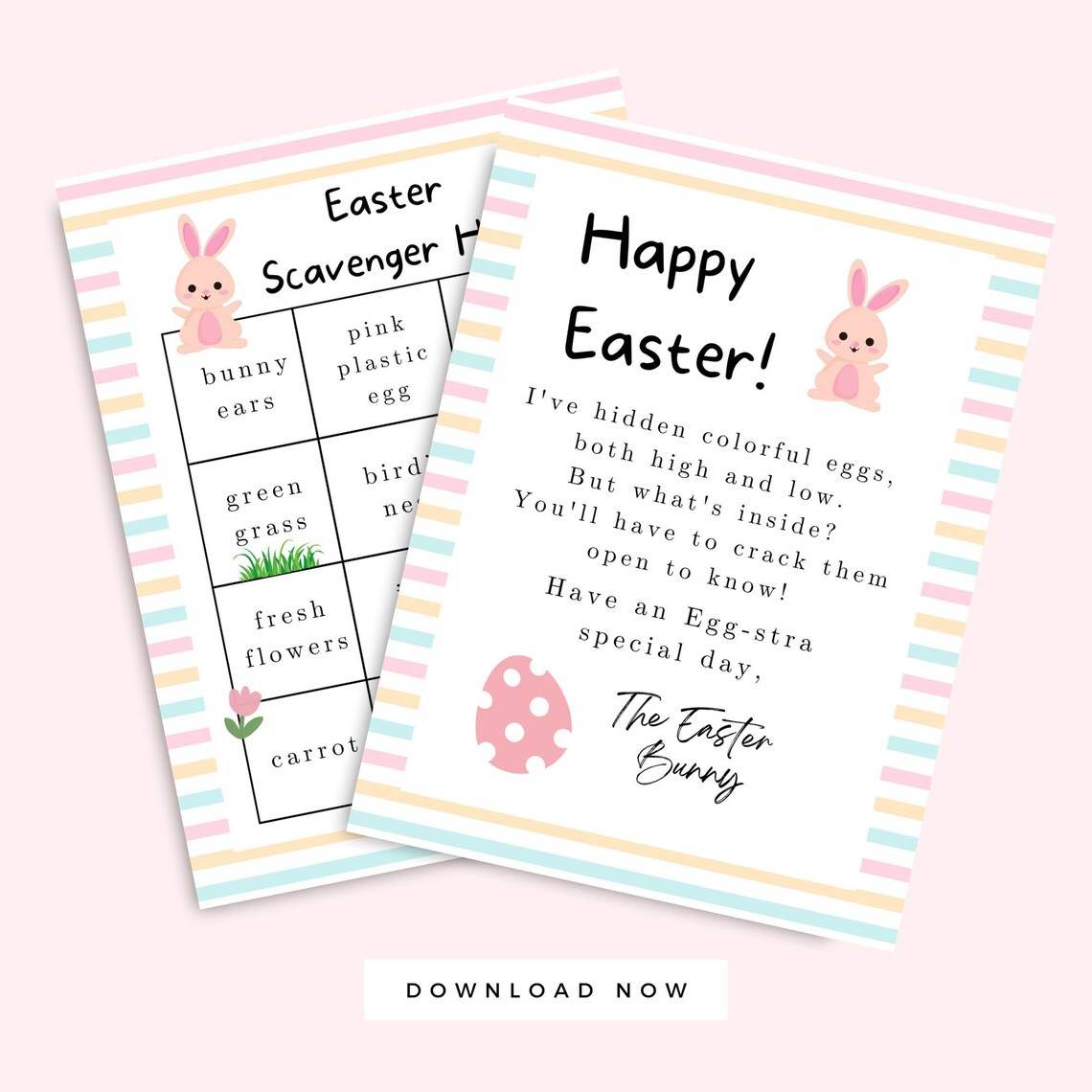 Printable Easter Bunny Letter for Kids Striped, Easter Scavenger Hunt ...