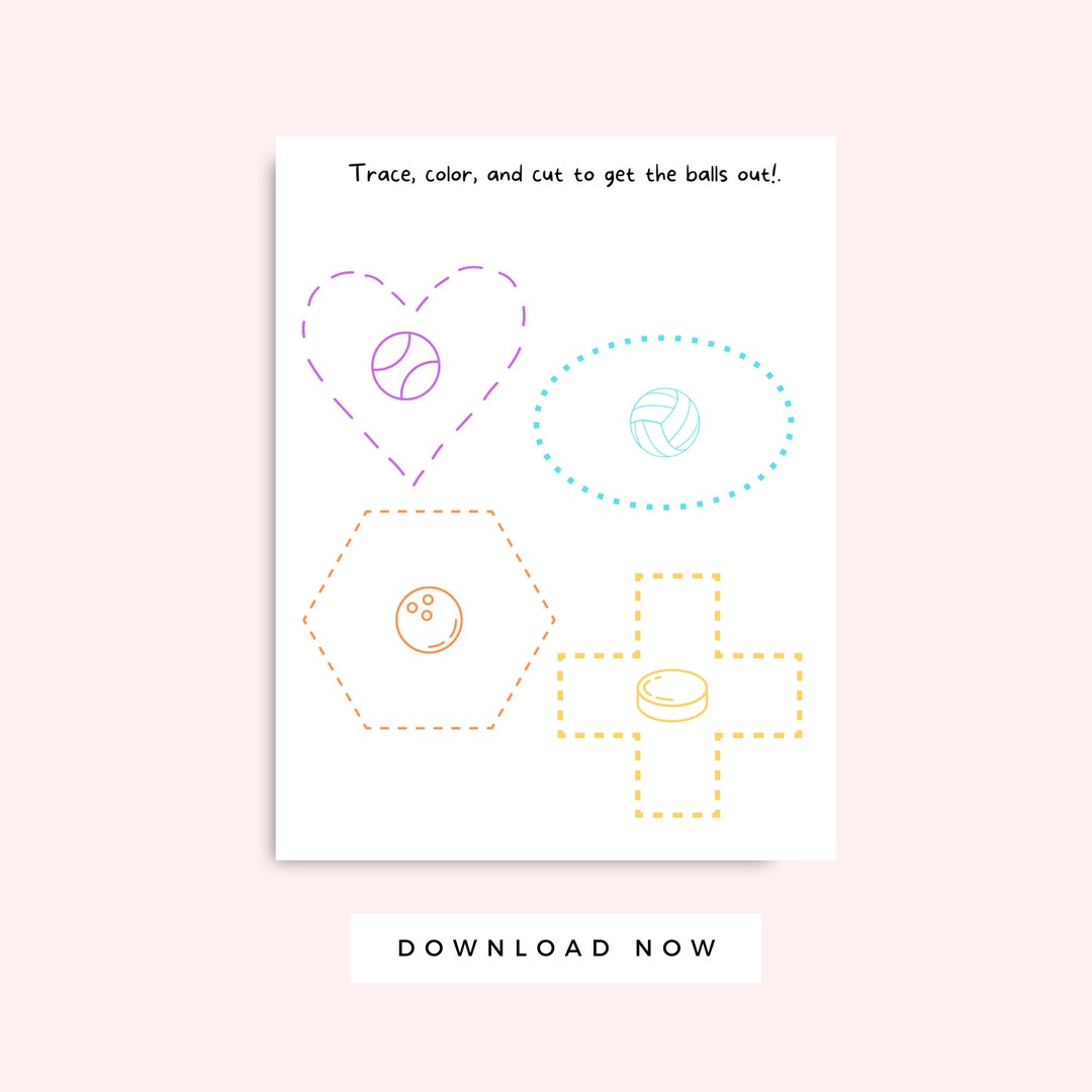 Preschool Scissor Skills Printable Worksheet, Tracing Shapes and ...