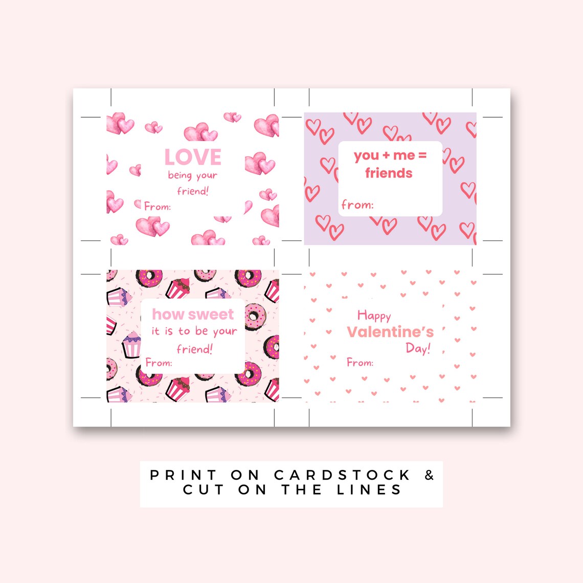 Printable Valentine Cards for Kids, Instant Download Valentine's Day ...