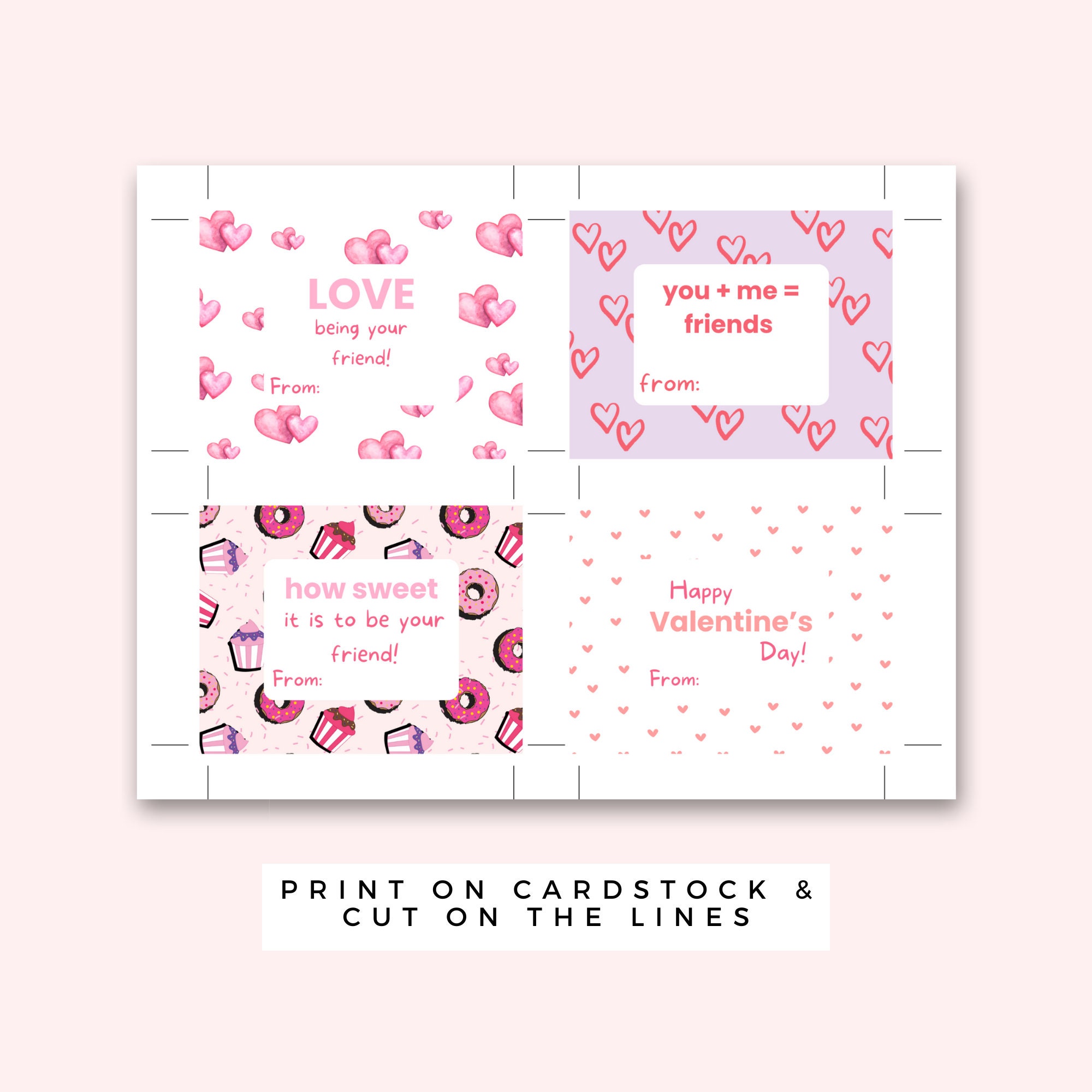 Printable Valentine Cards for Kids, Instant Download Valentine's Day ...