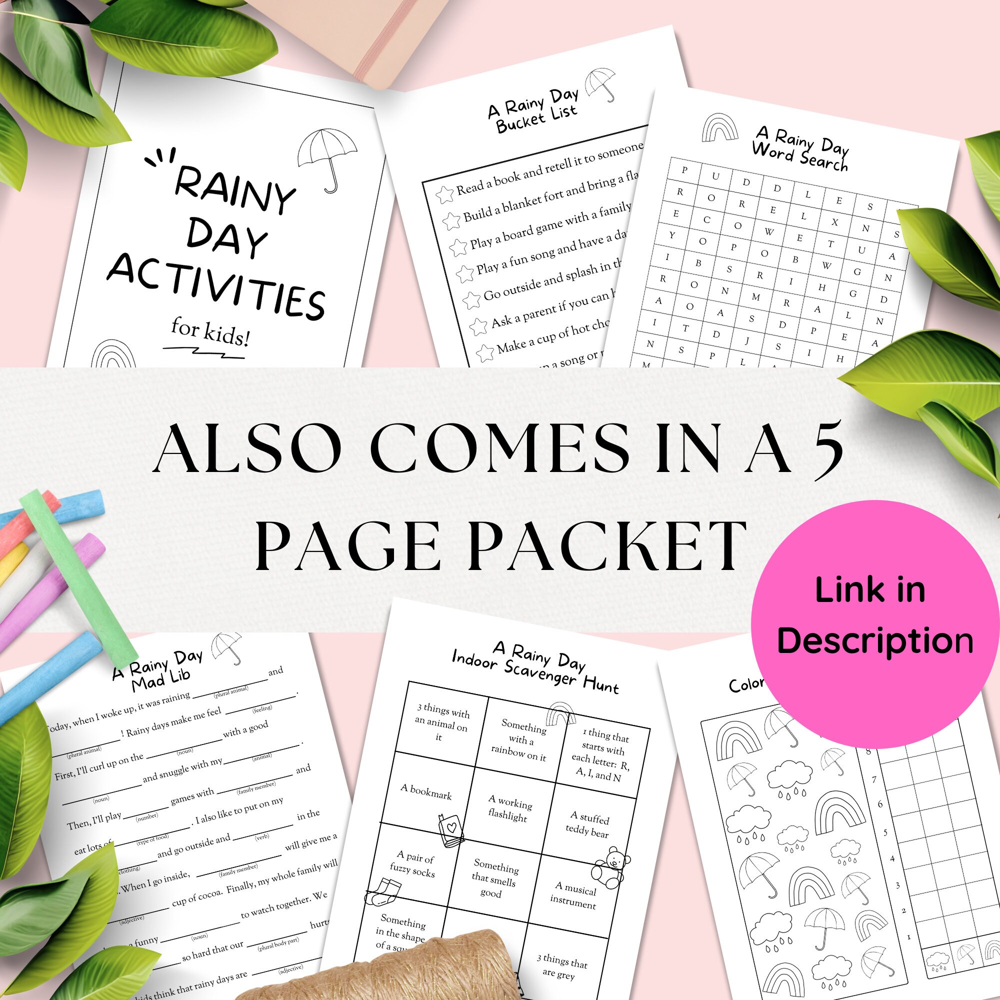 Rainy Day Activity Printable for Kids, Color Count and Graph Worksheet ...