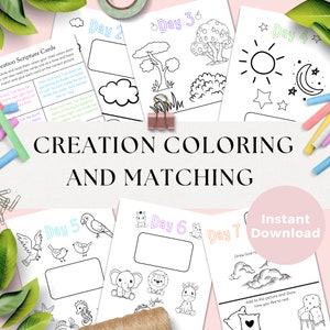 Creation Days Coloring Pages Matching Activity, 7 Days of Creation ...