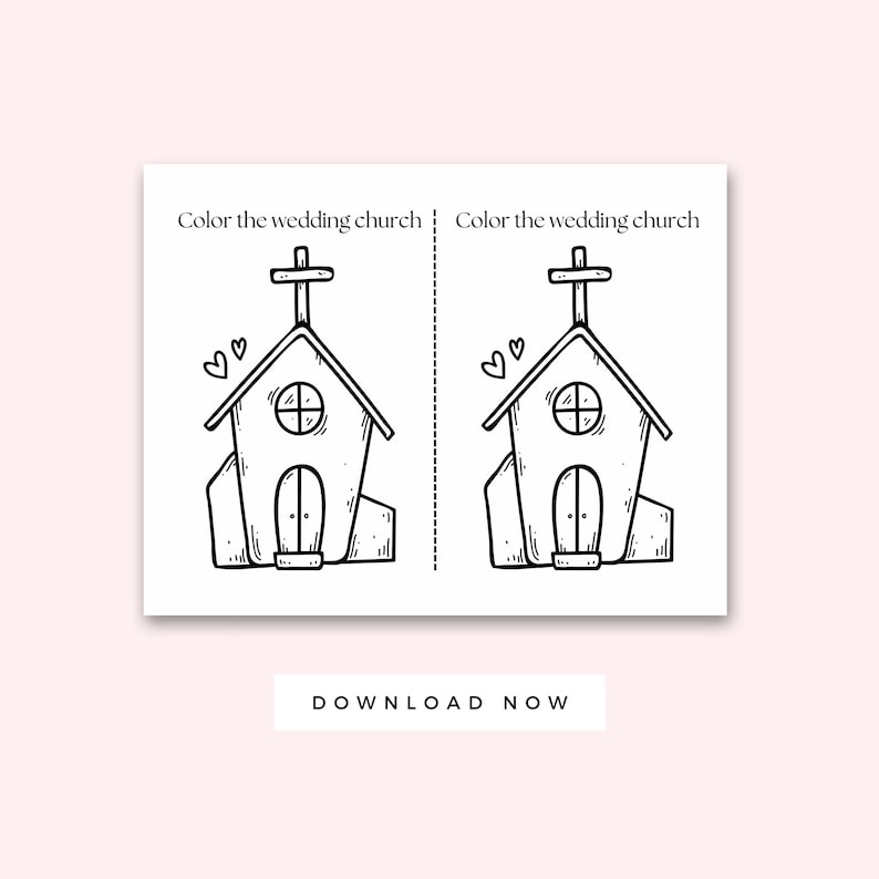 Wedding Church Coloring Page for Kids Wedding Day Reception - Etsy