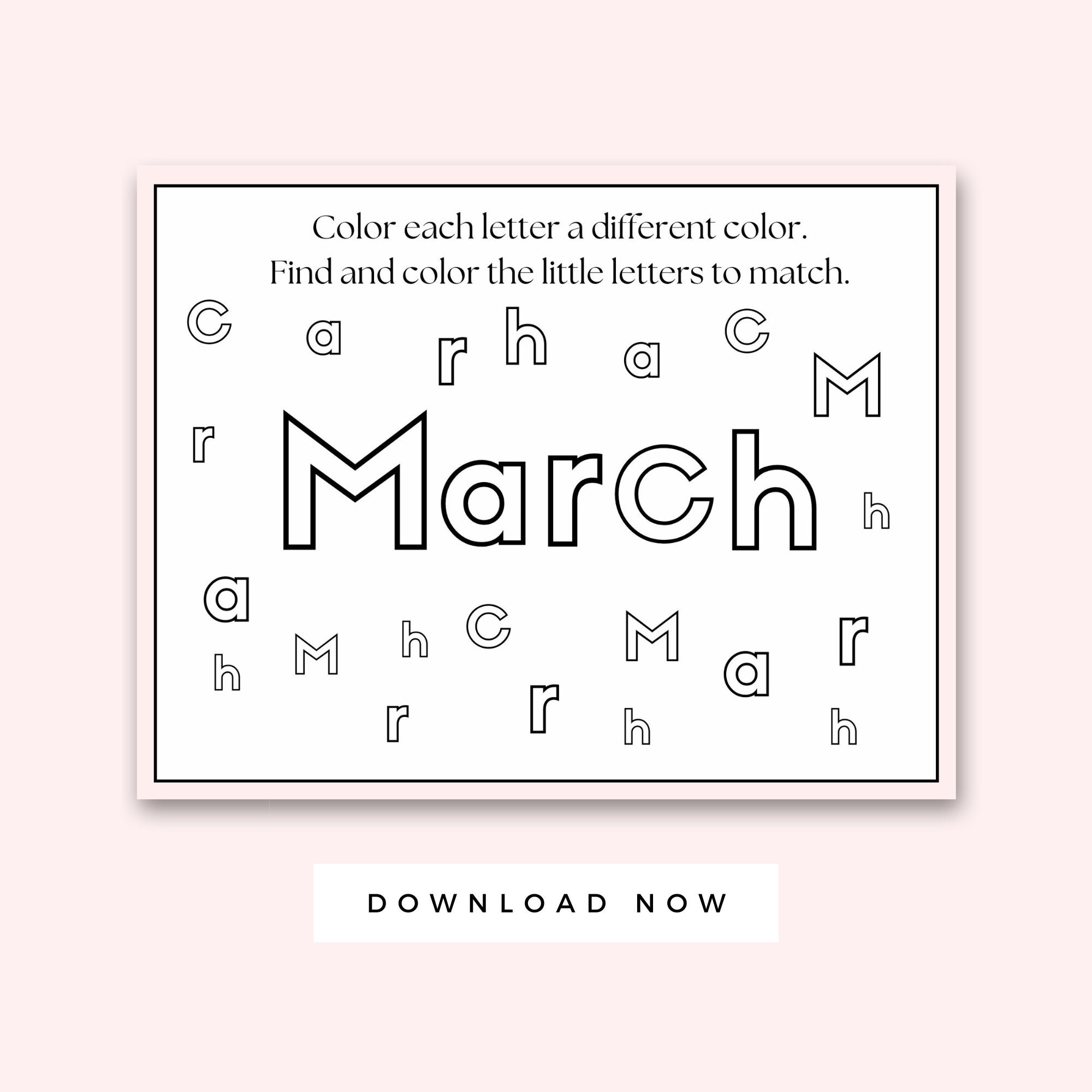 March Coloring Page for Kids, Months of the Year Worksheet, Printable ...