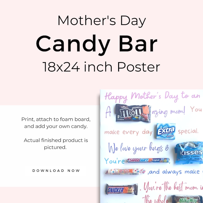 Candy Bar Poster for Mother's Day, 18x24 Inch Instant Printable Sign ...