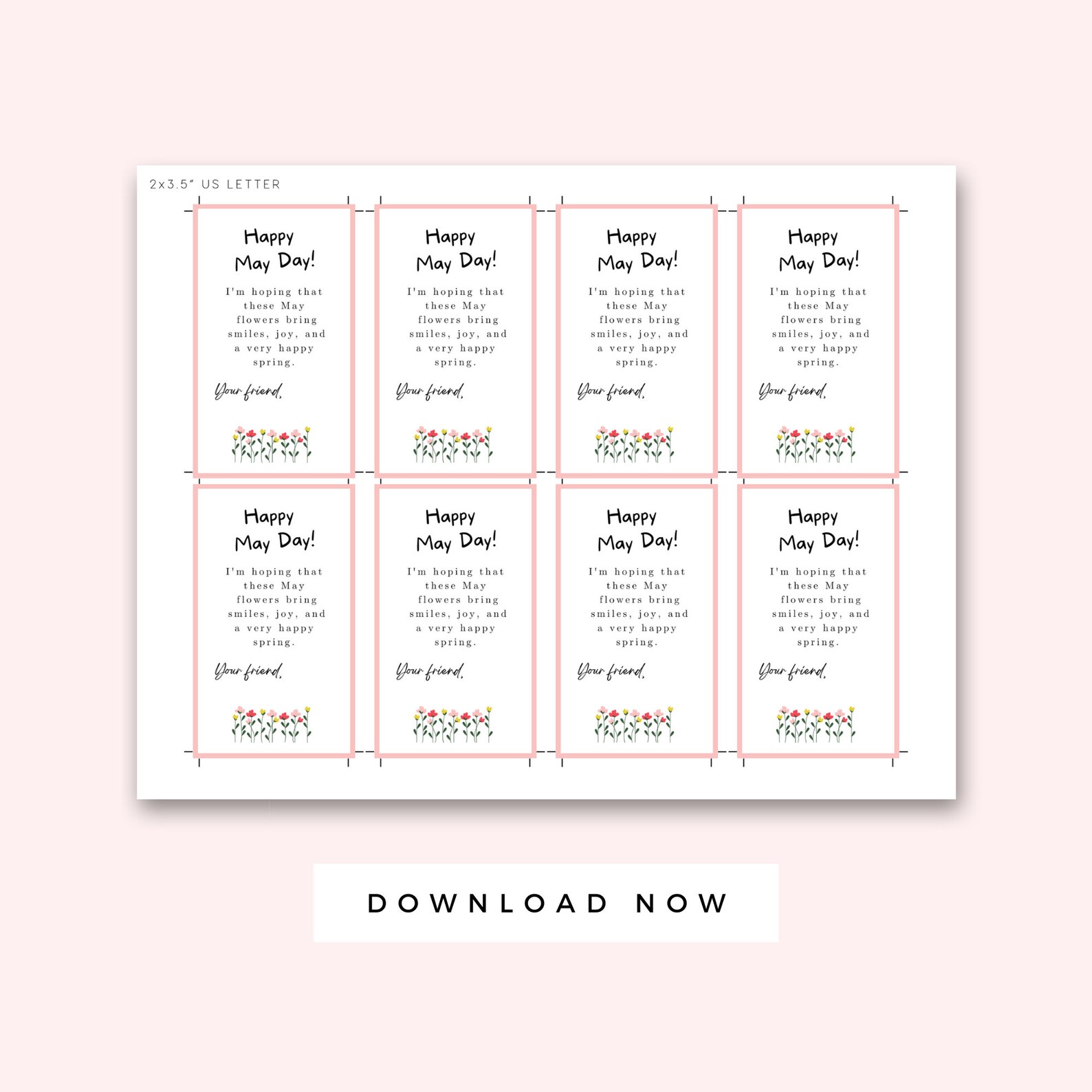 May Day Letter for Kids Printable 2 X 3.5 Cards, May Day Flowers Note ...