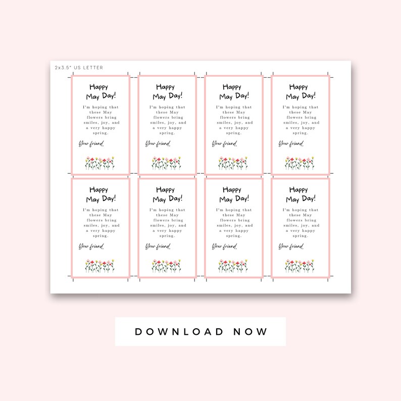 May Day Letter for Kids Printable 2 X 3.5 Cards, May Day Flowers Note ...