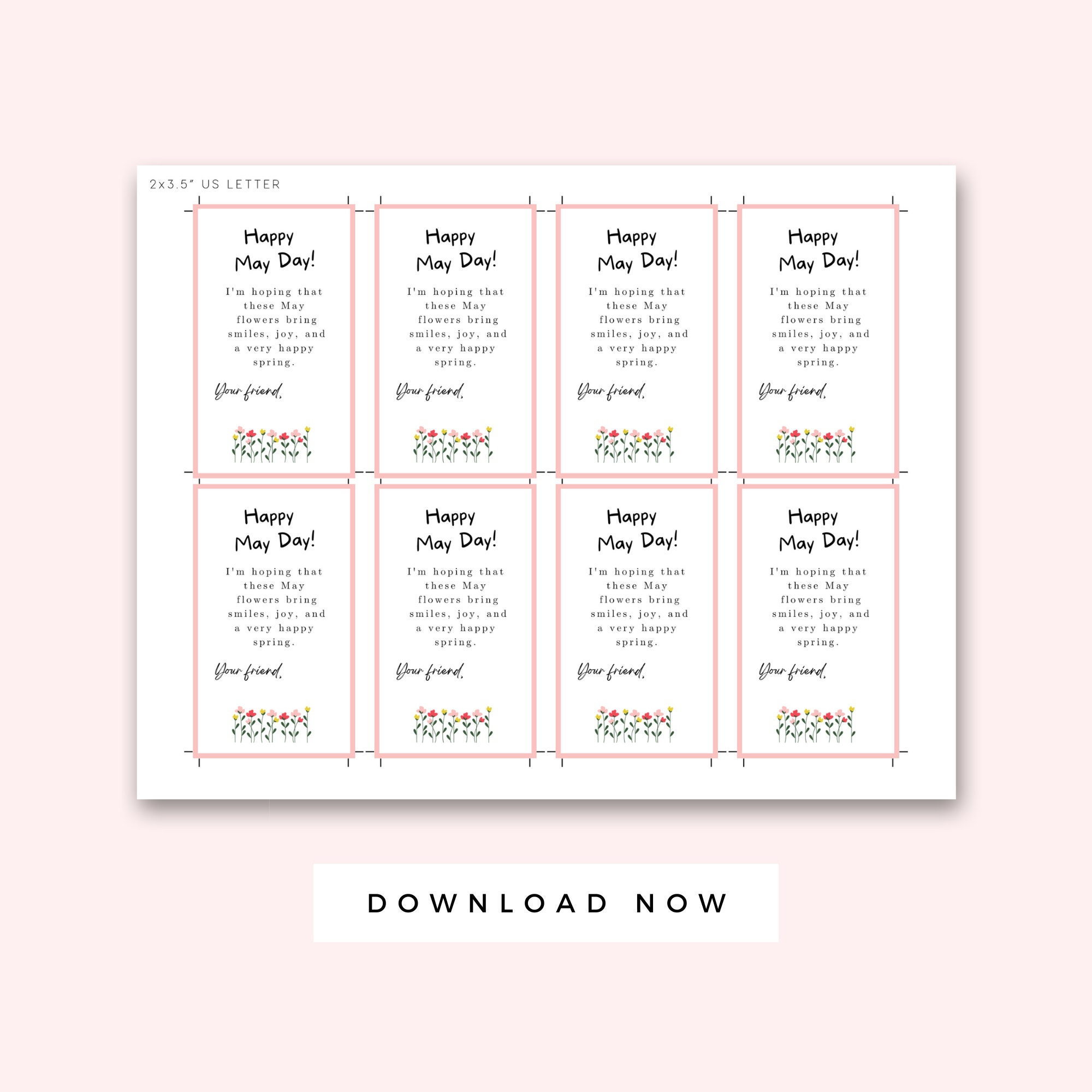 May Day Letter for Kids Printable 2 X 3.5 Cards, May Day Flowers Note ...