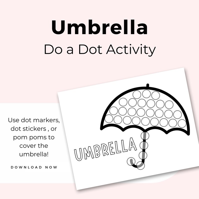 Spring Dot Marker Activity, 1 Page Umbrealla Do a Dot, Rainy Day ...