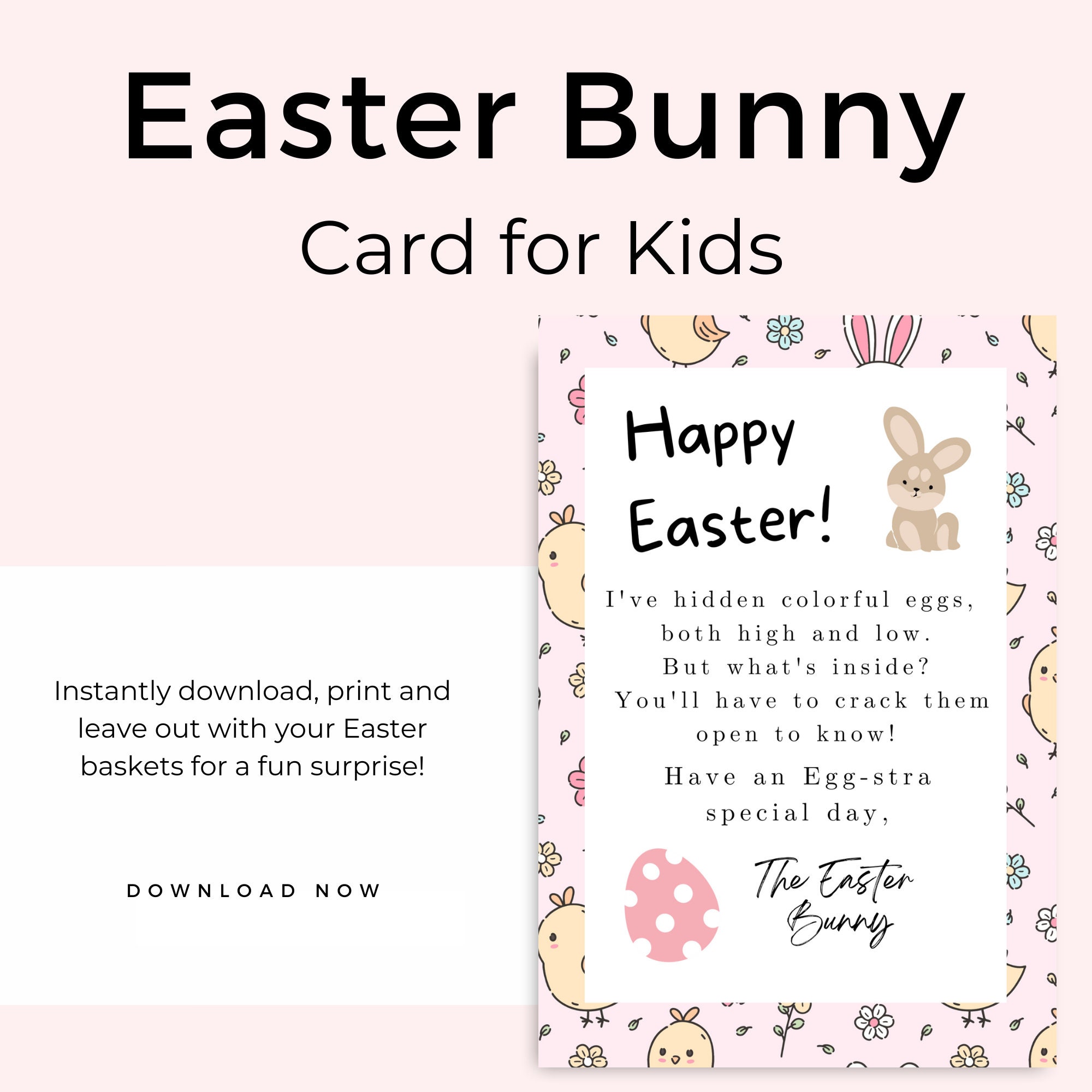 Printable Easter Bunny Letter for Kids Pink, Easter Kid Activity ...