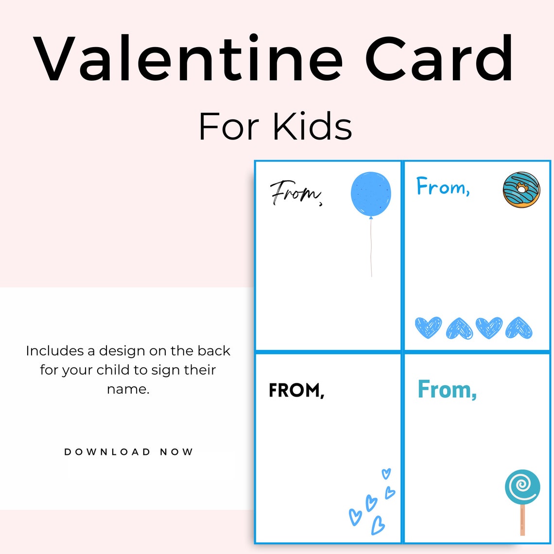 Blue Valentine's Day Card for Classmates, Printable Valentine Card ...