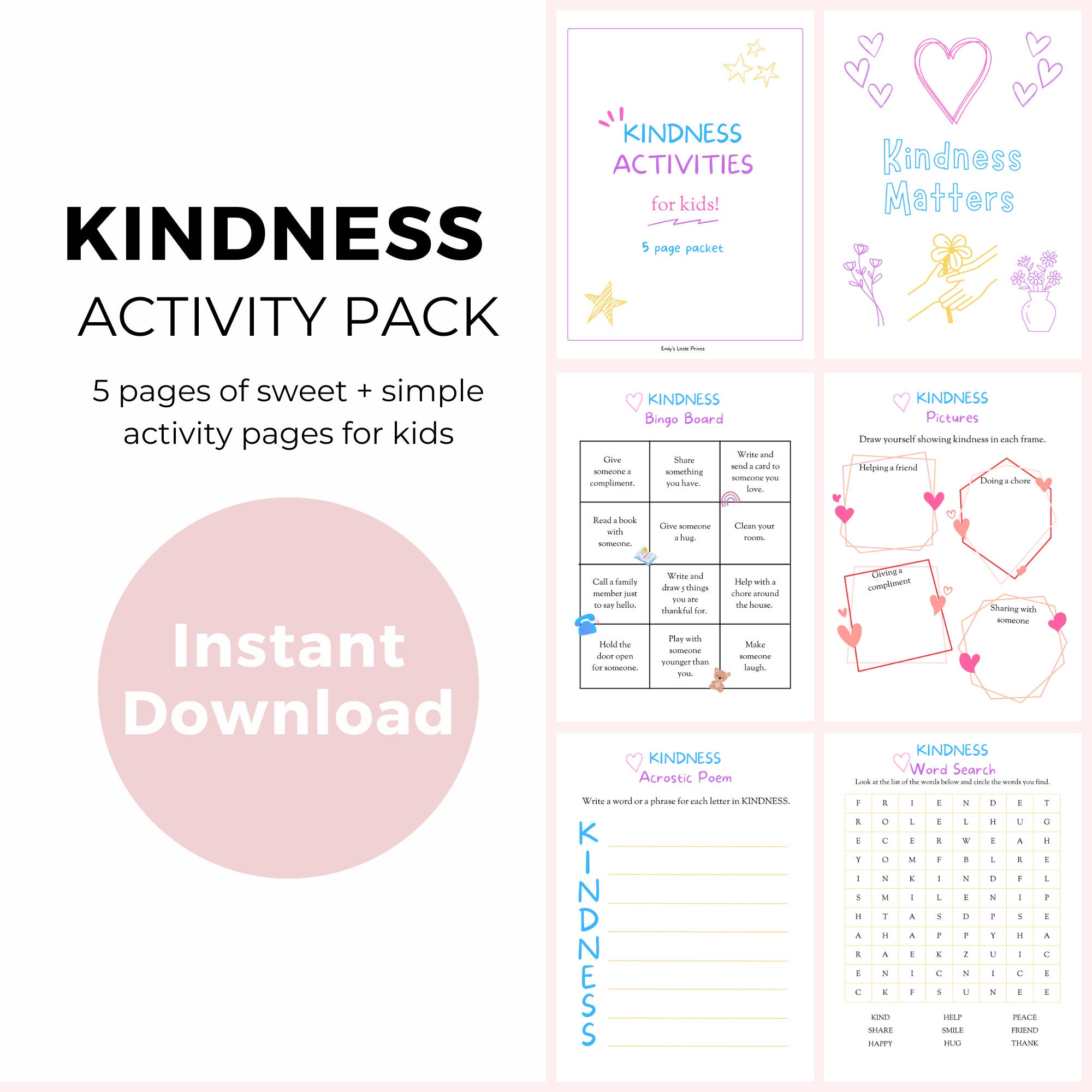Kindness Activities for Kids Printable Packet, Random Acts of Kindness ...