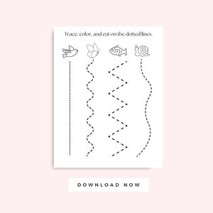 Scissor Skills for Preschool Printables, 3 Pack Worksheets B&W, Cutting ...