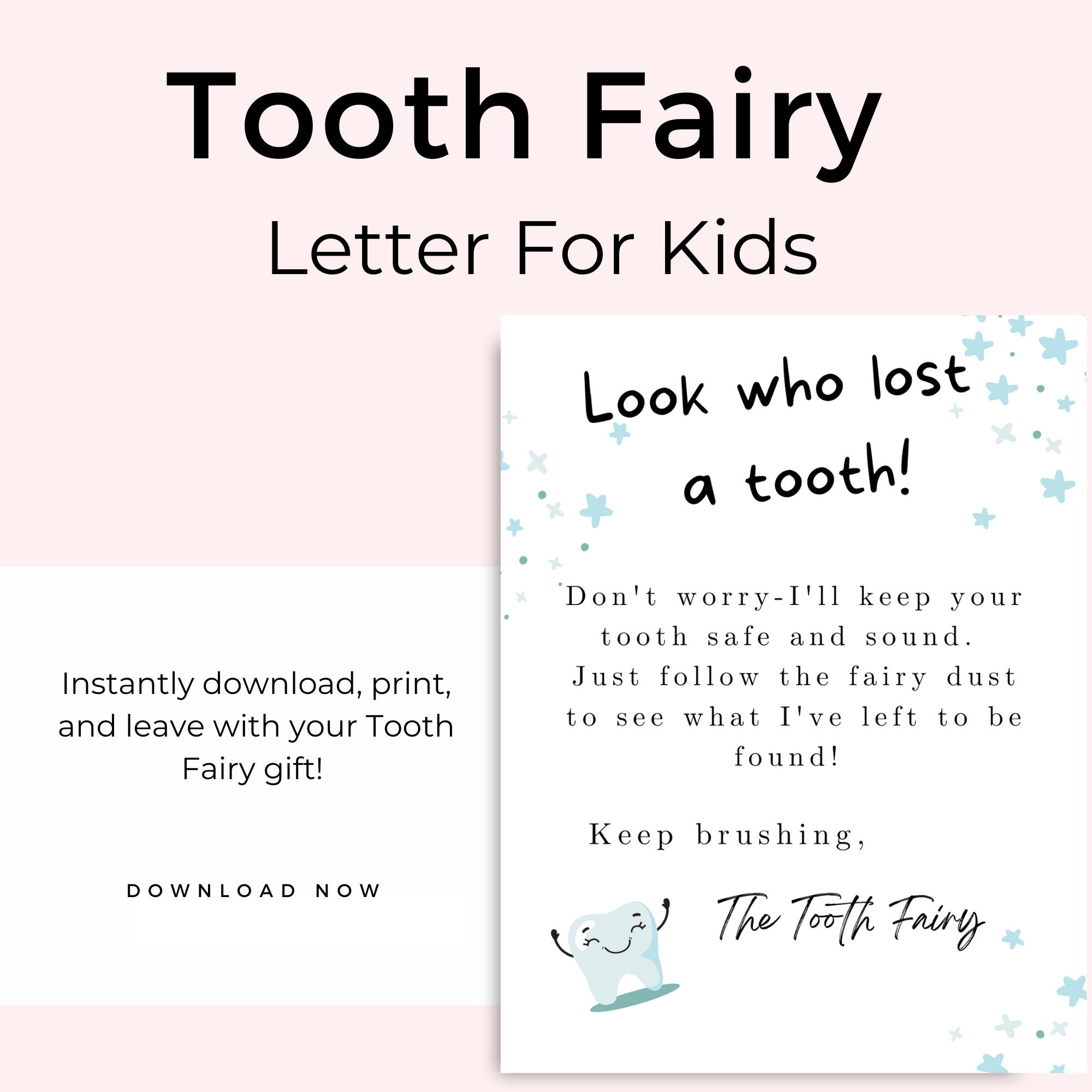 Tooth Fairy Letter for Kids Printable, Blue Stars Tooth Fairy Note ...