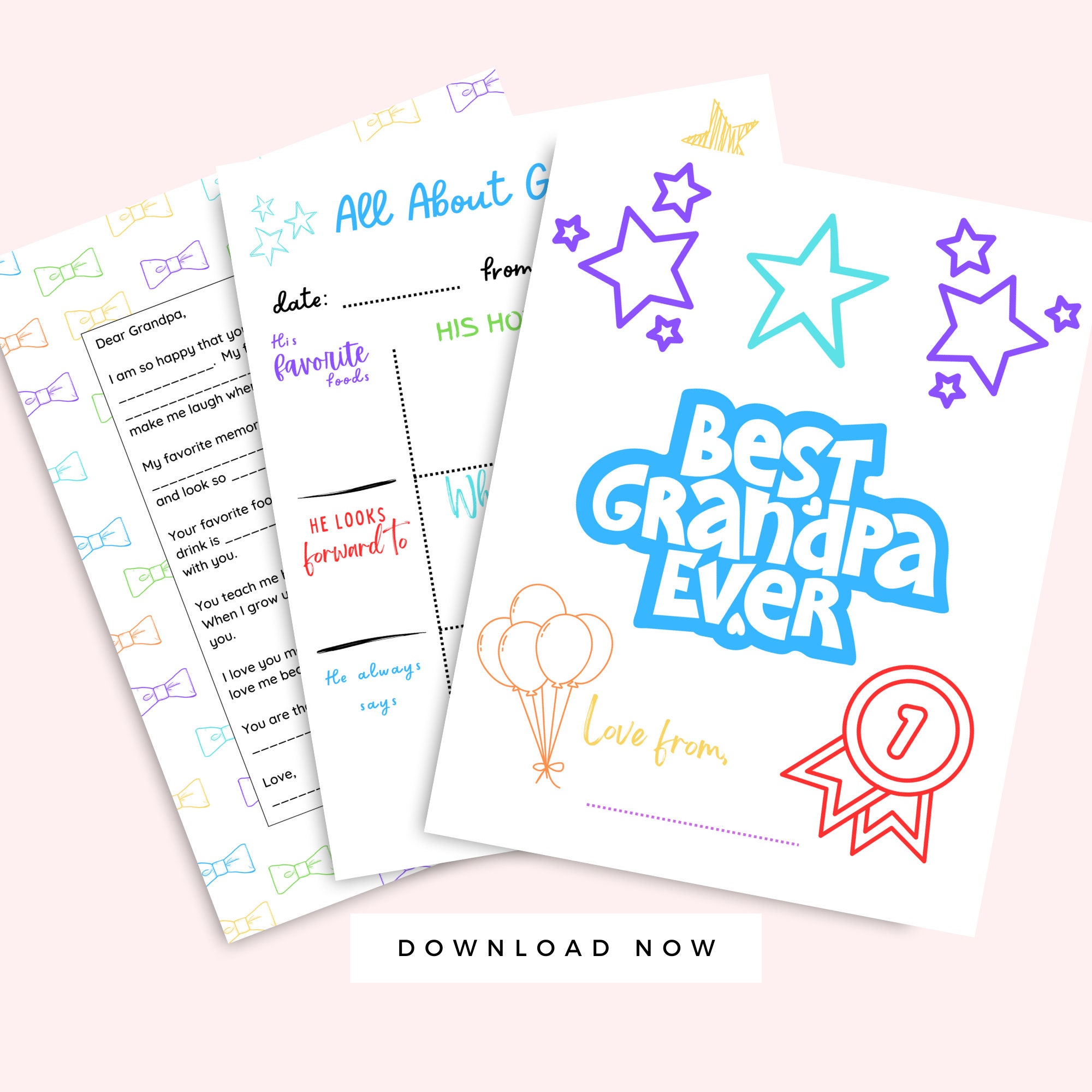 Grandpa Father's Day Coloring Pages, 3 Pages Black and White and ...